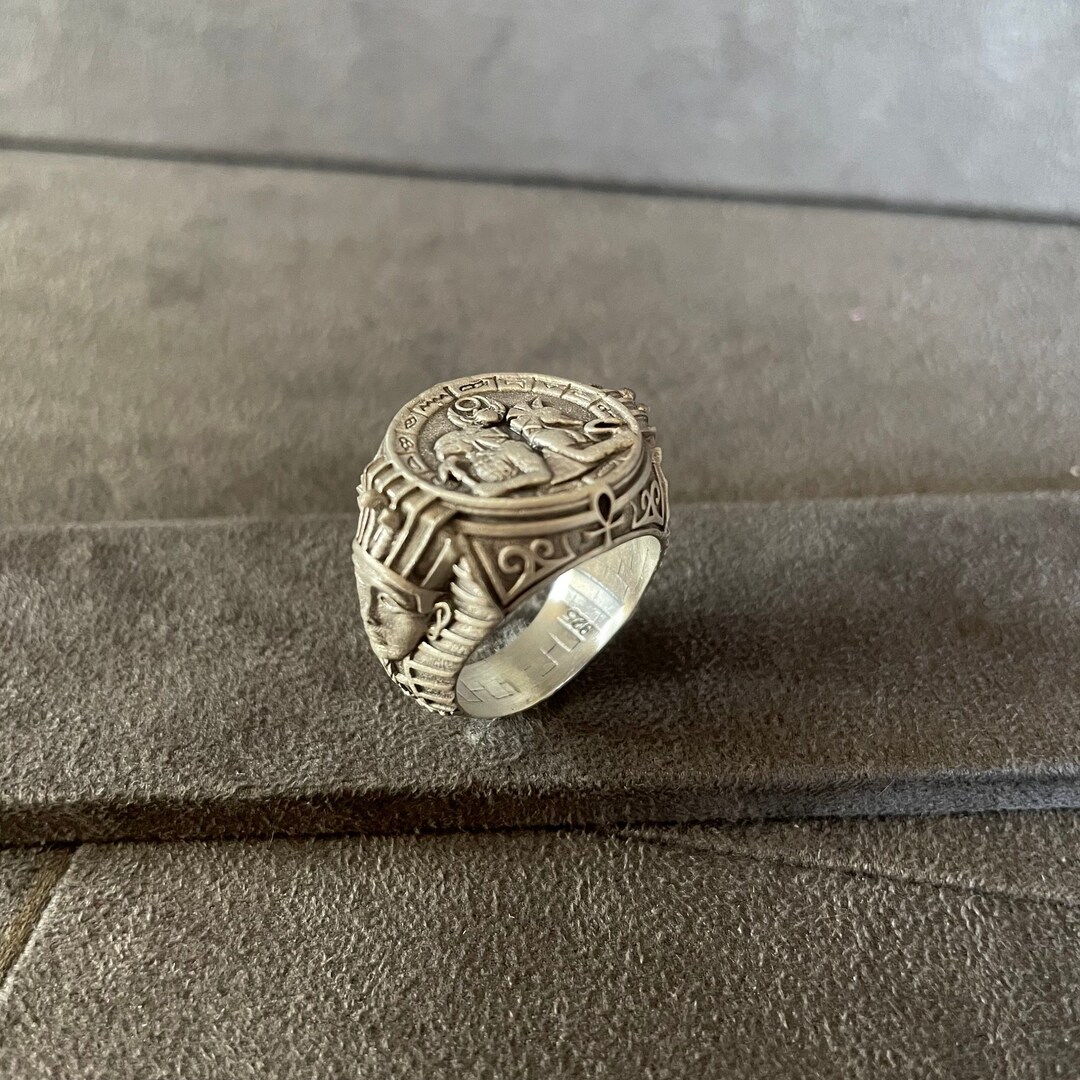 Horus Anubis Ring, Sterling Silver Ankh Signet Ring, Mythology Jewelry ...