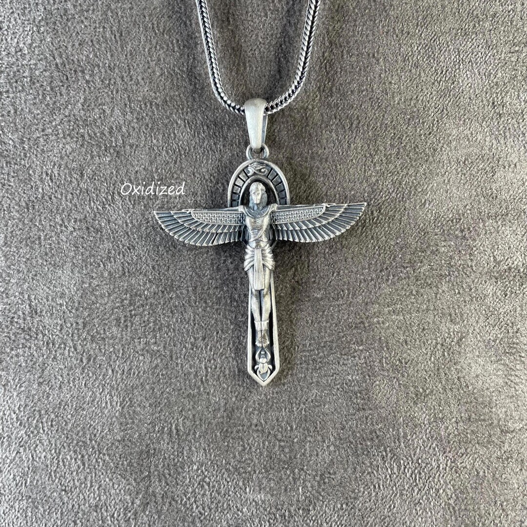 Isis Necklace, 925K Silver Crux Ansata Isis on Ankh Pendant, Eye of ...
