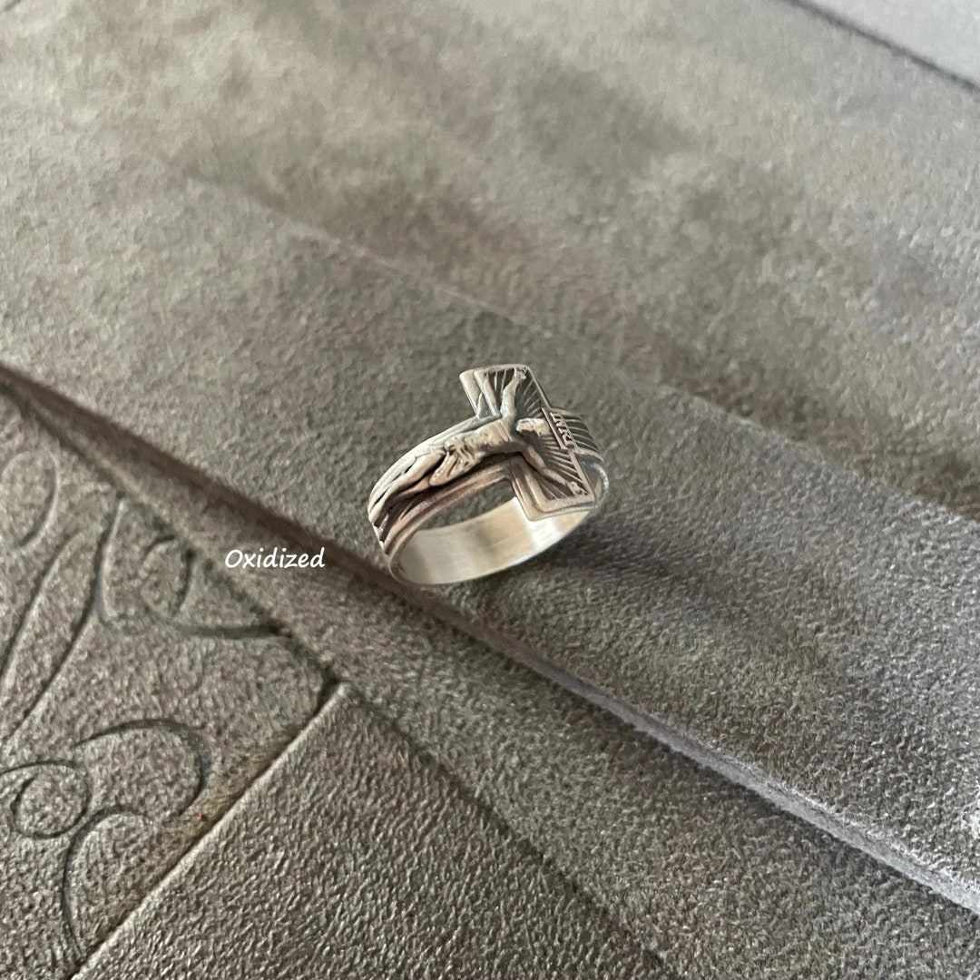 Jesus Ring, Silver Christ Crucifix Cross Ring, Christian Band Ring ...
