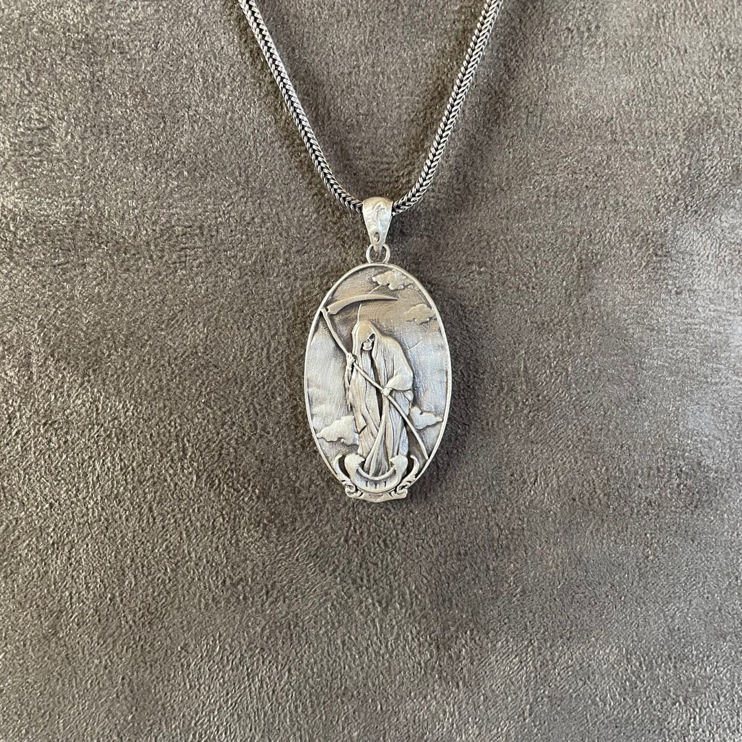 Life and Death Pendant, Sterling Silver Double Sided Necklace, Grim ...