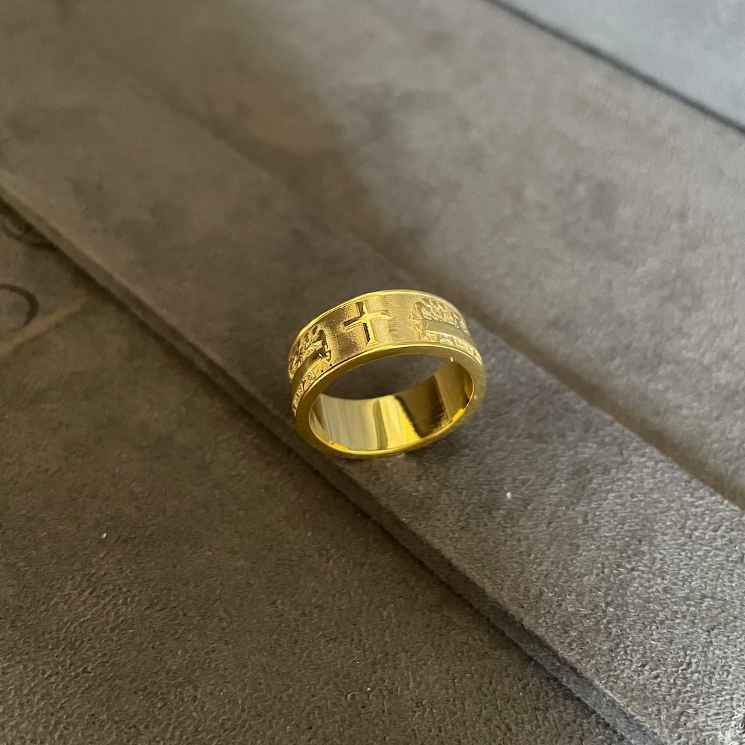 Last Supper Ring, 14K Real Gold Cross Ring, the 12 Apostles of Christ ...