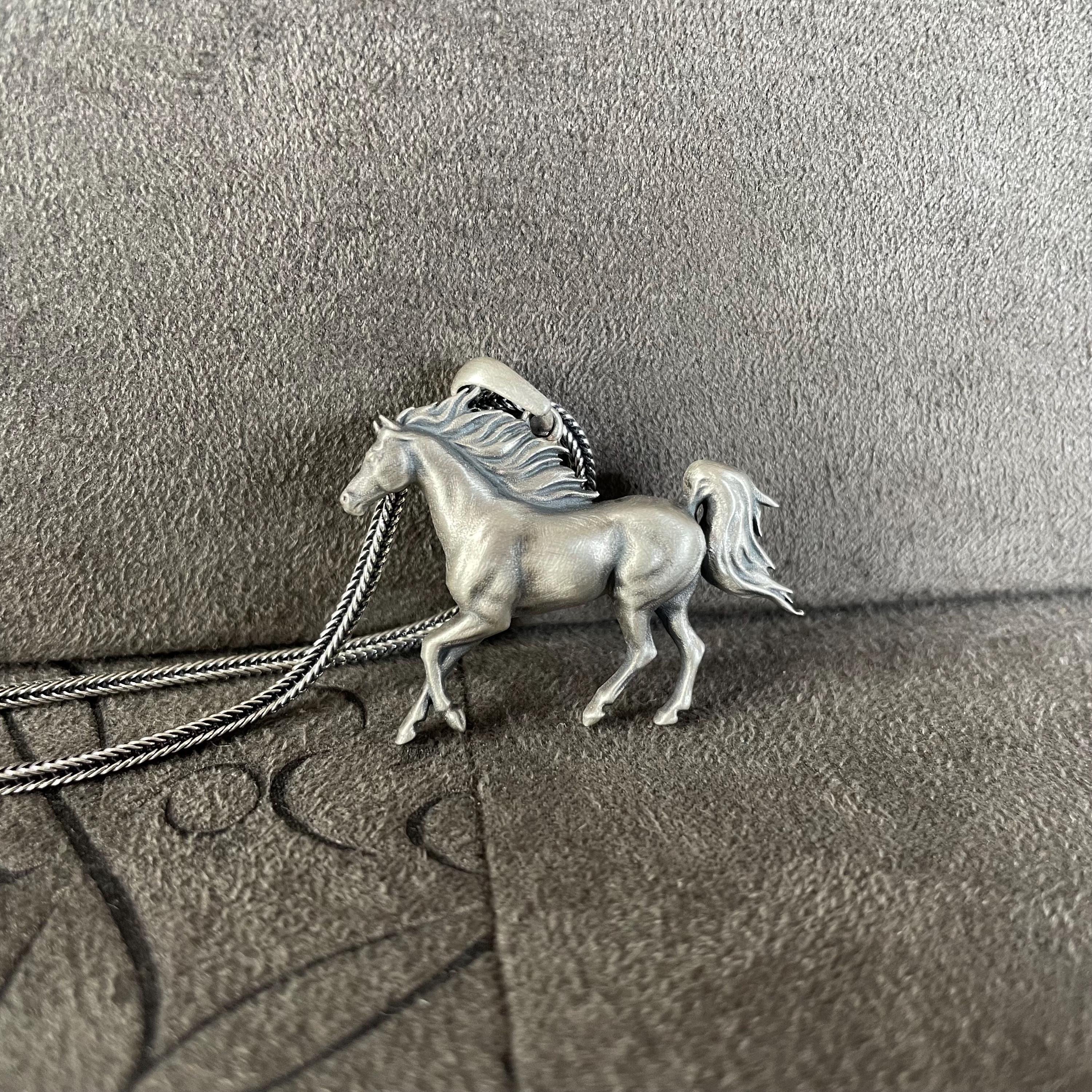 Sterling Silver Running Horse Necklace, Prancing Mane Detail, Animal ...