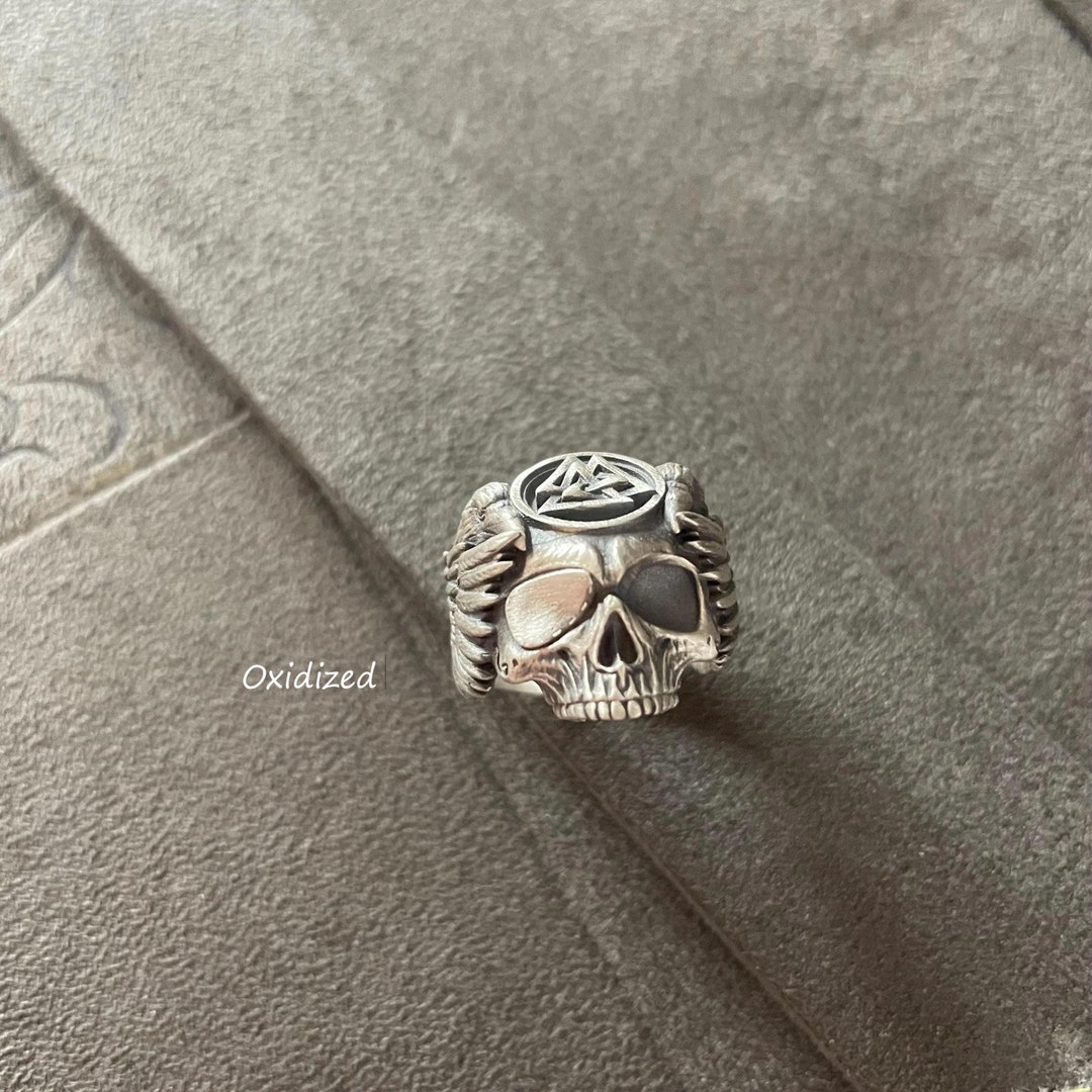 Winged Skull Ring, Sterling Silver Skull Ring, Gothic Steampunk Rock ...
