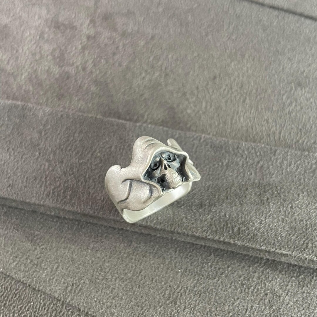 Skull Ring, Sterling Silver Skull Band Ring, Goth Engagement Ring, Dark ...