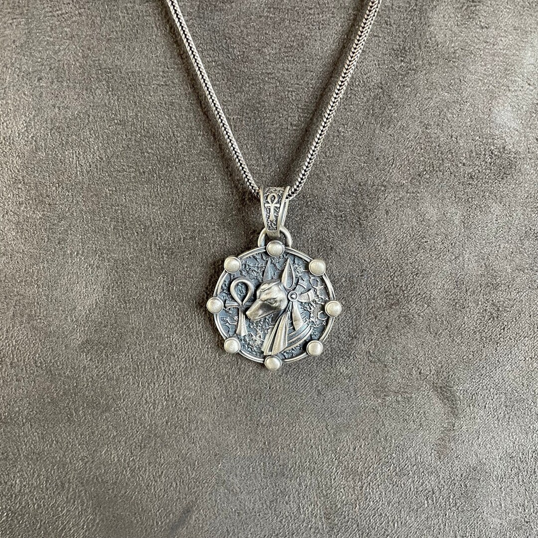 Anubis Pendant, Sterling Silver Anubis Ankh Necklace, Egyptian ...