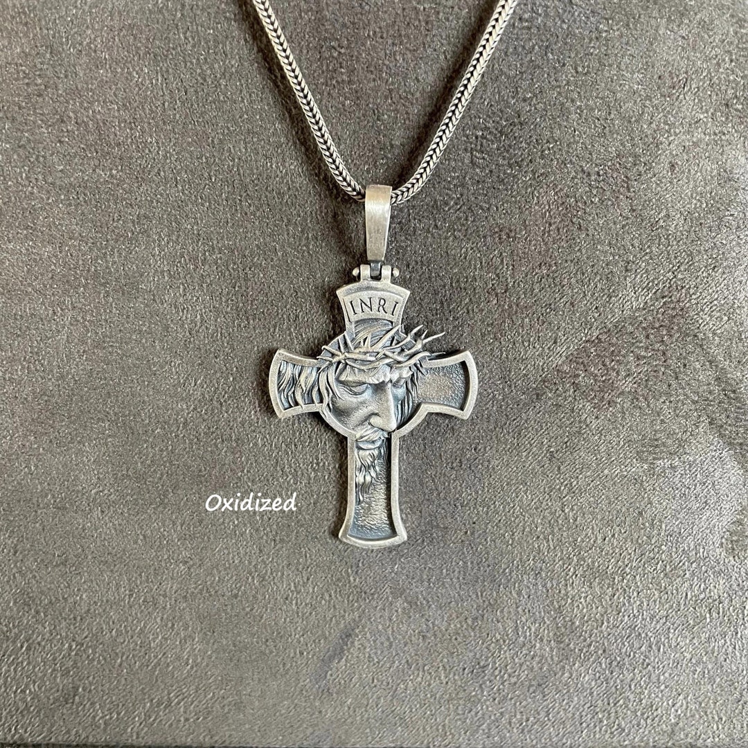 Sterling Silver Jesus Cross Pendant Necklace - Crown of Thorns ...