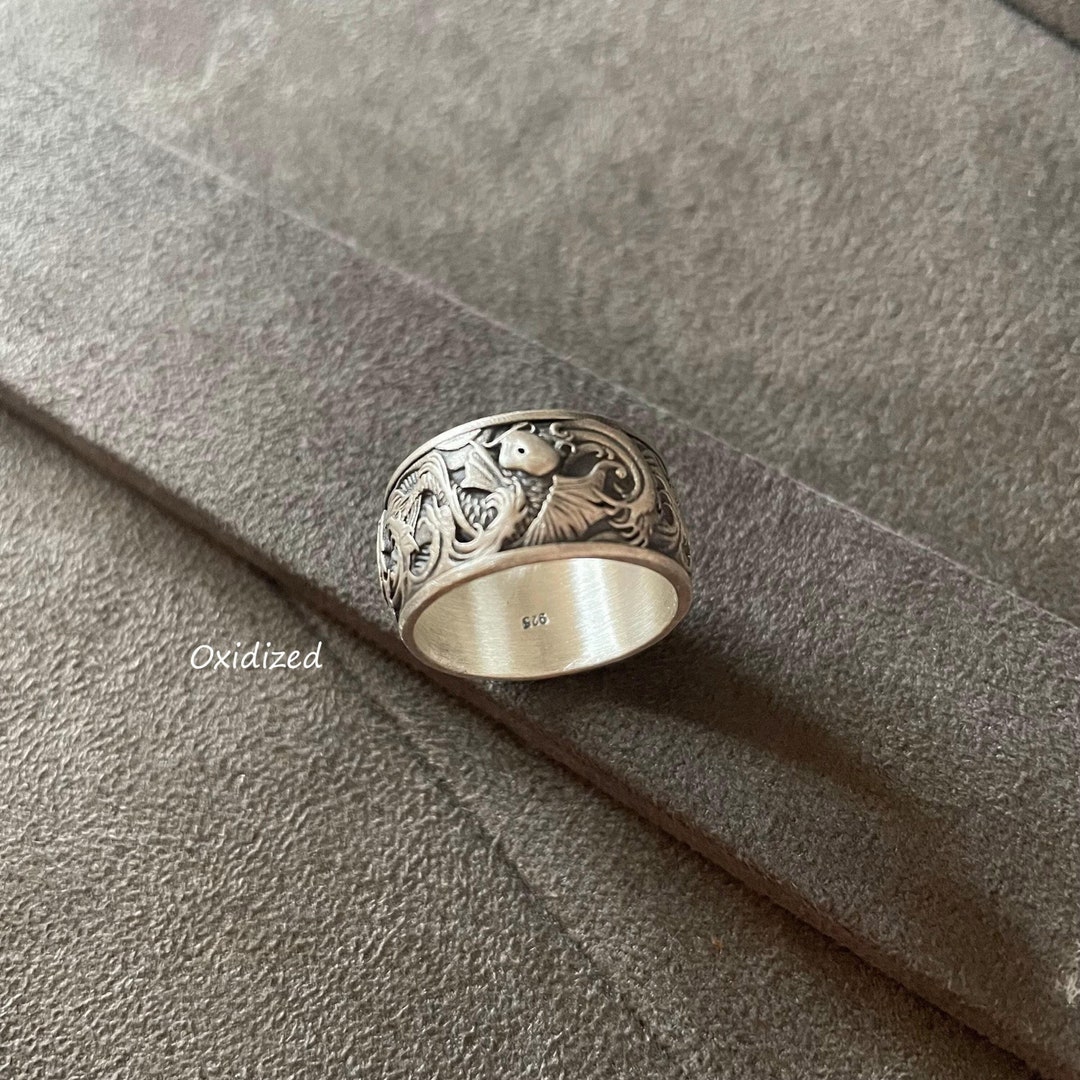 Koi Carp Fish Ring, Silver Fish Band Ring, Japanese Wedding Engagement ...