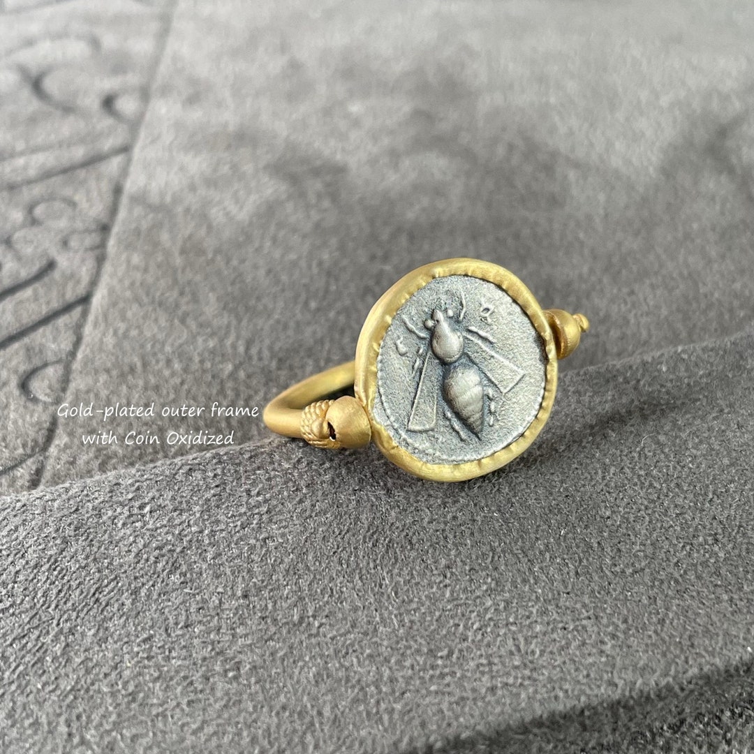 Replica Coin Bee Ring, Silver Ancient Bee Ring, Greek Jewelry, Sacred ...