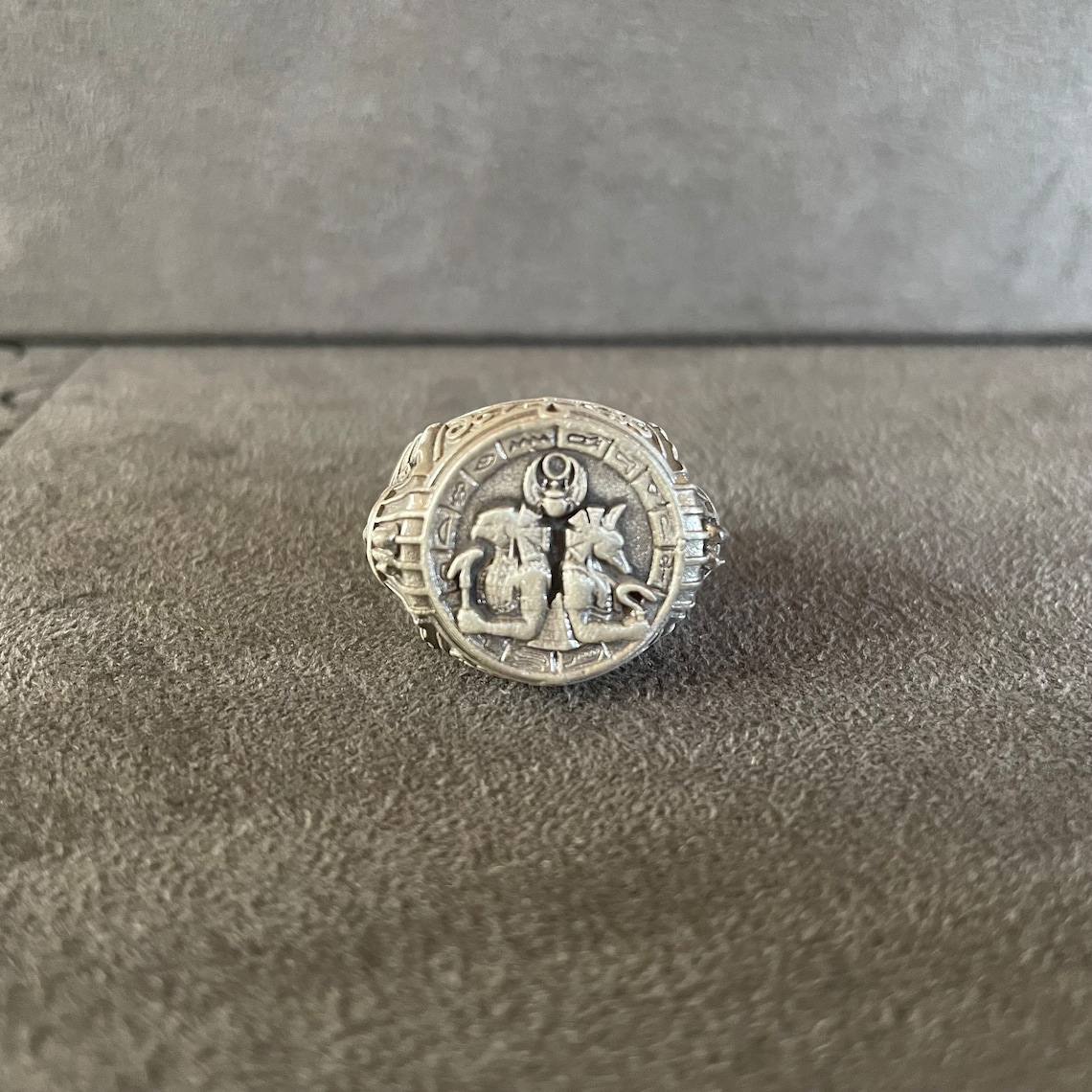 Horus Anubis Ring, Sterling Silver Ankh Signet Ring, Mythology Jewelry ...