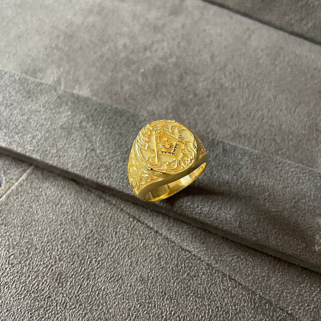 Freemason Ring, 14K Real Gold Masonry Signet Ring, Masonic Ring ...