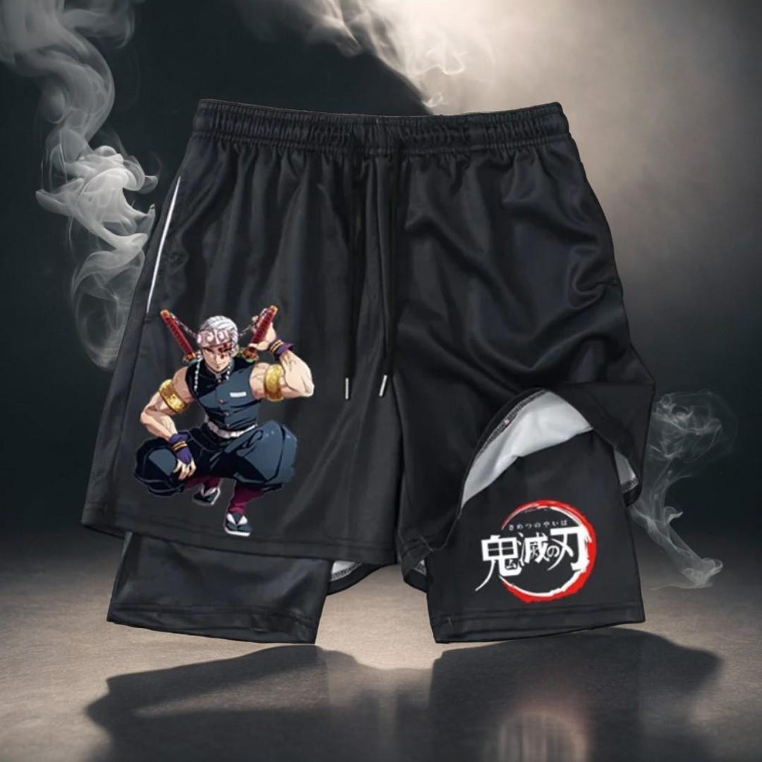 Demon Slayer Hashibira Inosuke Sport Shorts Men 2 in 1 Jogging Running ...