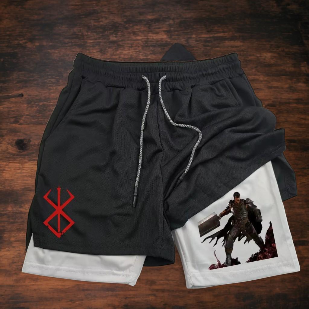 Berserk Guts Men's Double Layered Sports Shorts, Quick Drying 2-in-1 ...