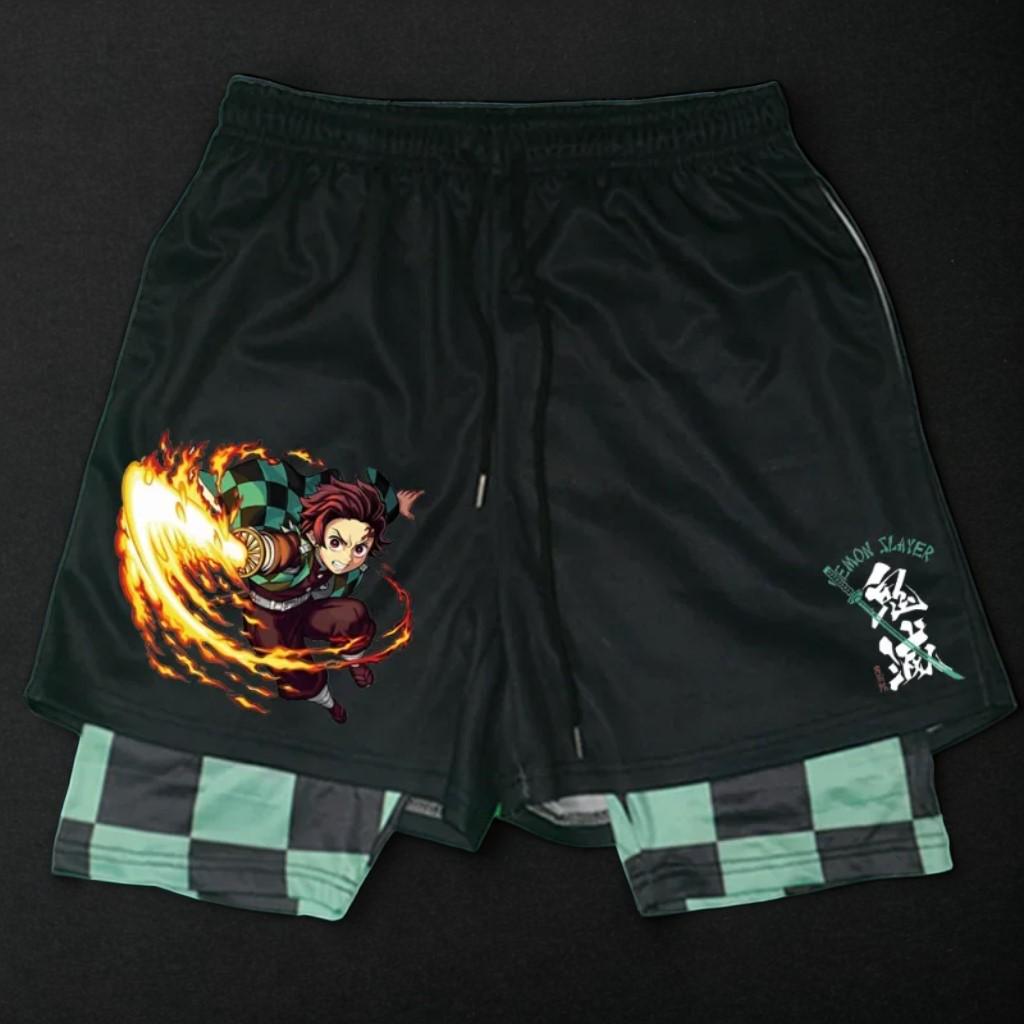 Demon Slayer Hashibira Inosuke Sport Shorts Men 2 in 1 Jogging Running ...