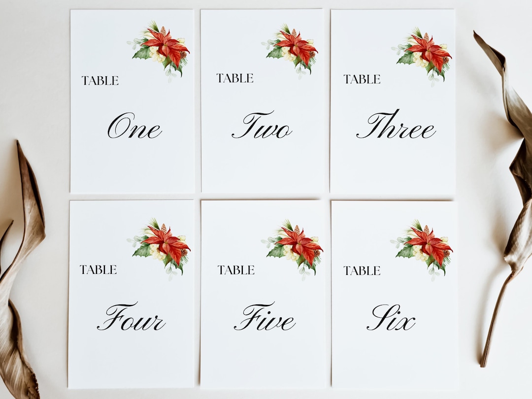 Christmas Table Number Template, Printable Table Numbers,winter Wedding ...