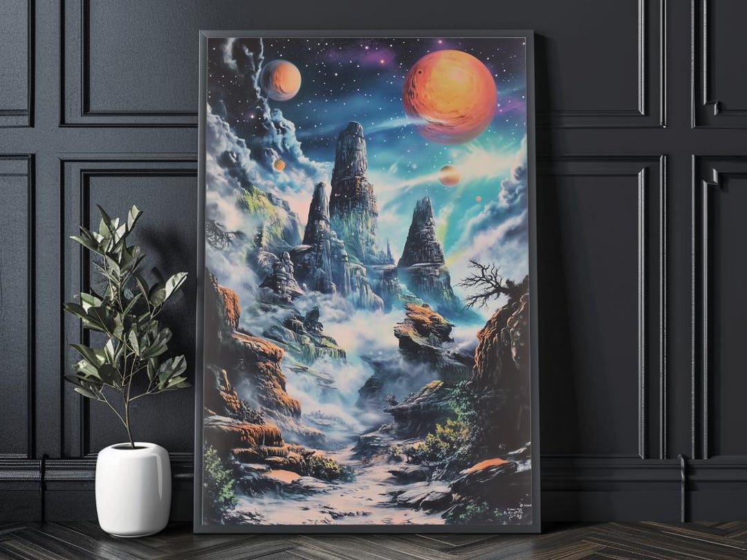 Vibrant 1980s Airbrush Poster Brave Pioneers Alien World Storms Flora ...