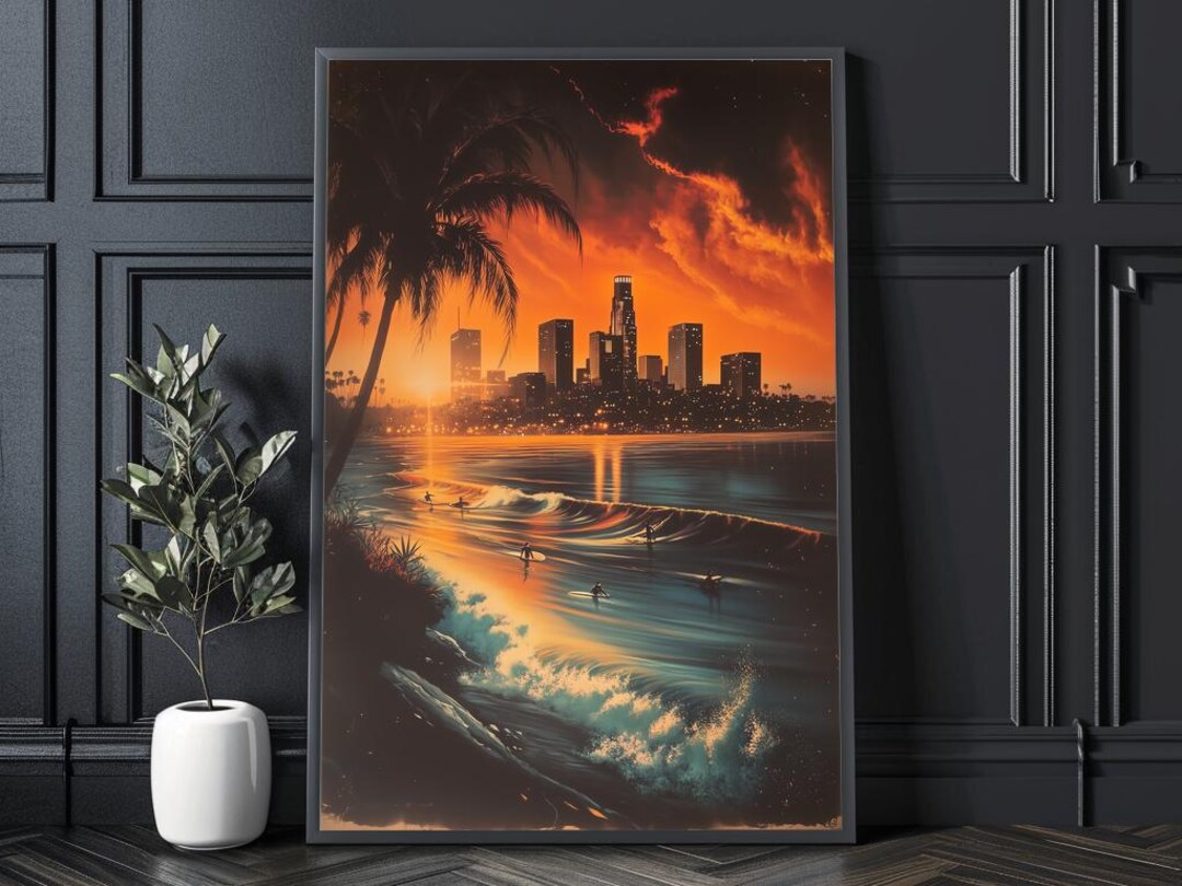 Retro 80s Surfing Poster | California Beach Night | Luminous Waves ...