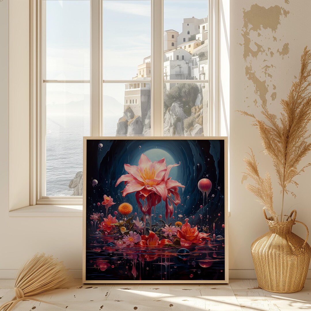 Psychedelic Pink Flower | Surrealism Poster | Oil & Acrylic Art ...