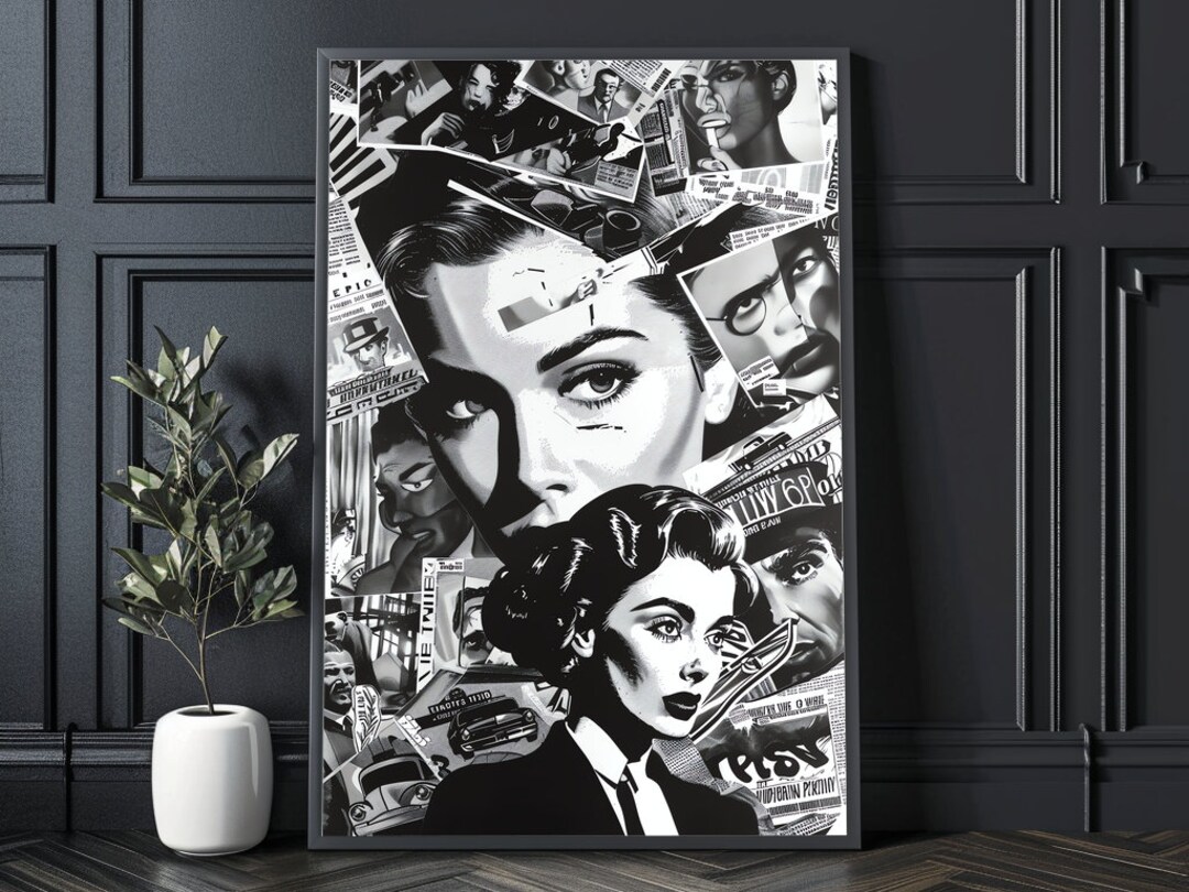 Pop Art Noir Poster Woman Amidst Magazines Noir Crime Novel Style ...