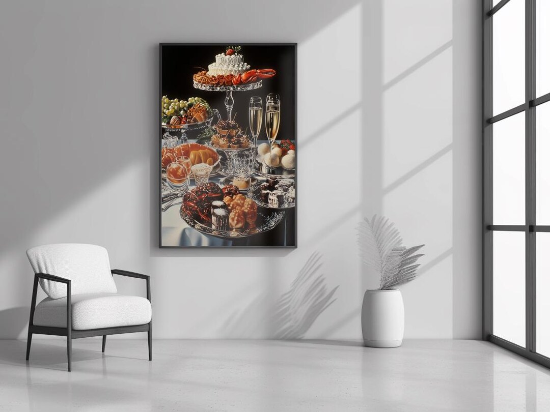 1980s Opulence Airbrush Poster Table Setting Champagne Lobster Truffles ...