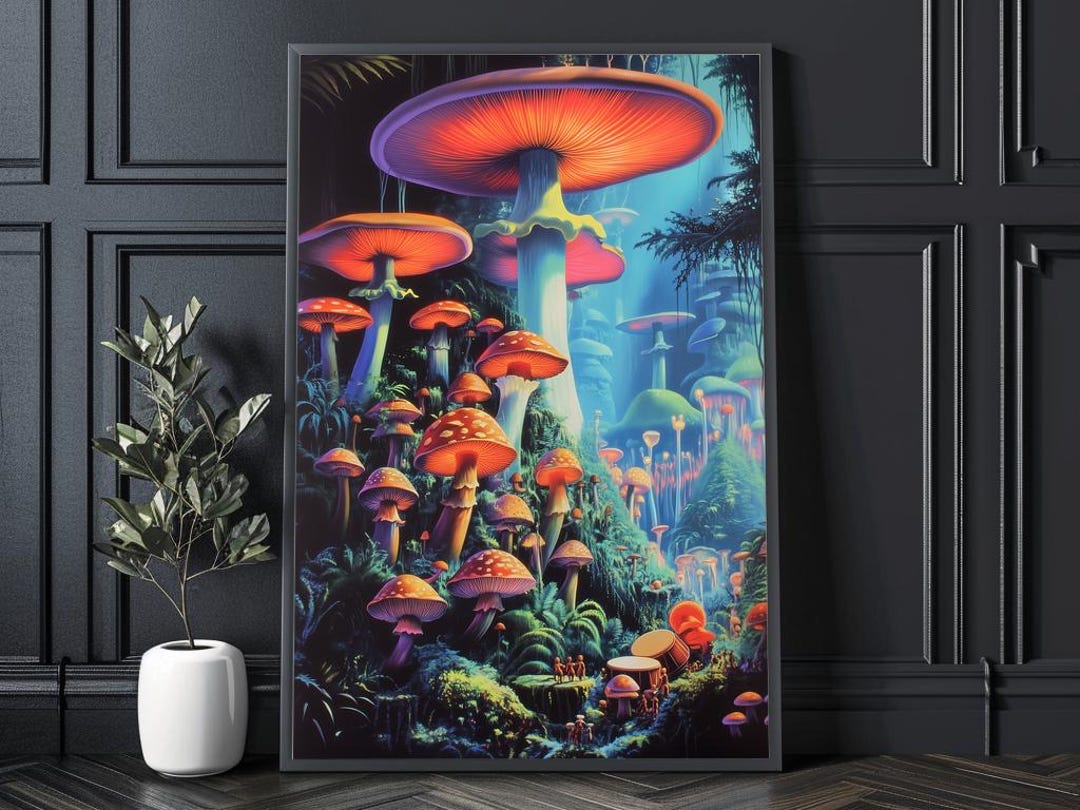 Vibrant 1980s Airbrush Art | Poster of Mushroom People | Celeb Alien ...
