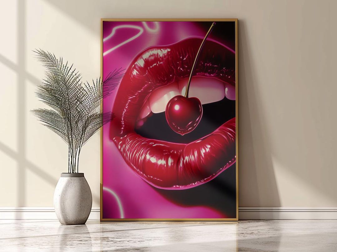 Retro 1980s Airbrush Art | Sensuous Red Lips | Cherry Stem | Swirling ...