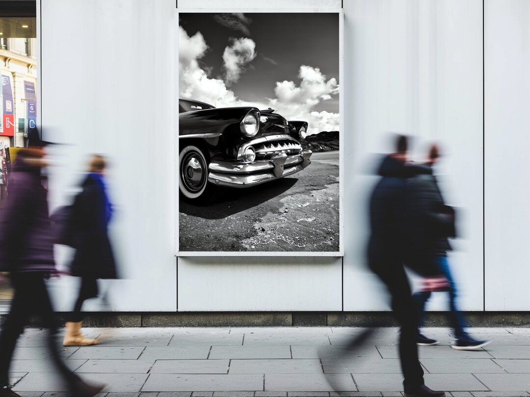 Photorealistic Classic Car Poster Vintage Automobile Wall Art Black and ...