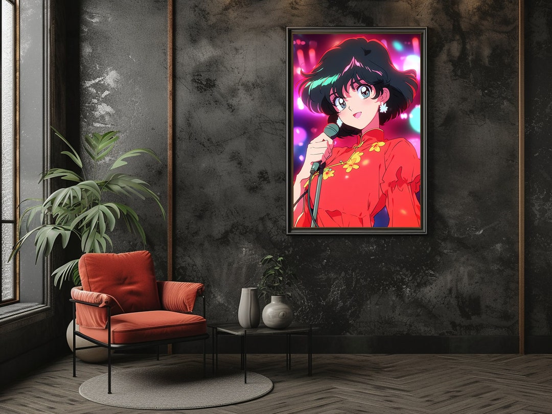 80s Anime OVA Style Poster Holographic Art Lady in Red Dress With ...