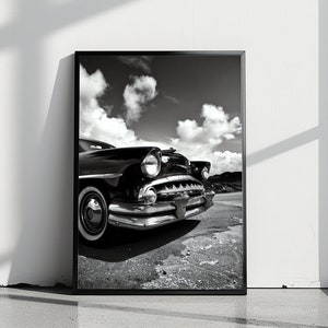 Photorealistic Classic Car Poster Vintage Automobile Wall Art Black and ...