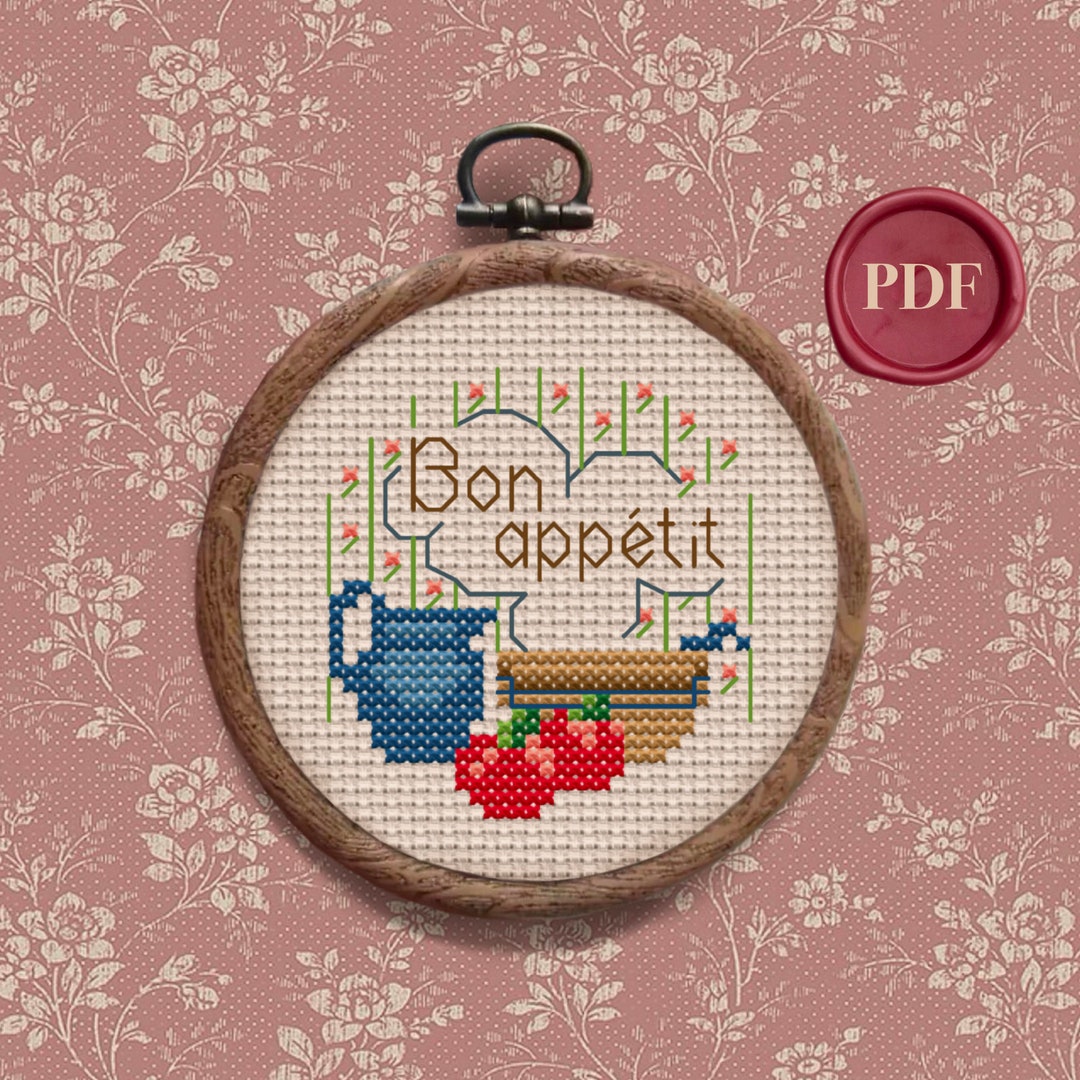 Vintage Bon Appetit Cross Stitch Pattern - Downloadable PDF - Small ...