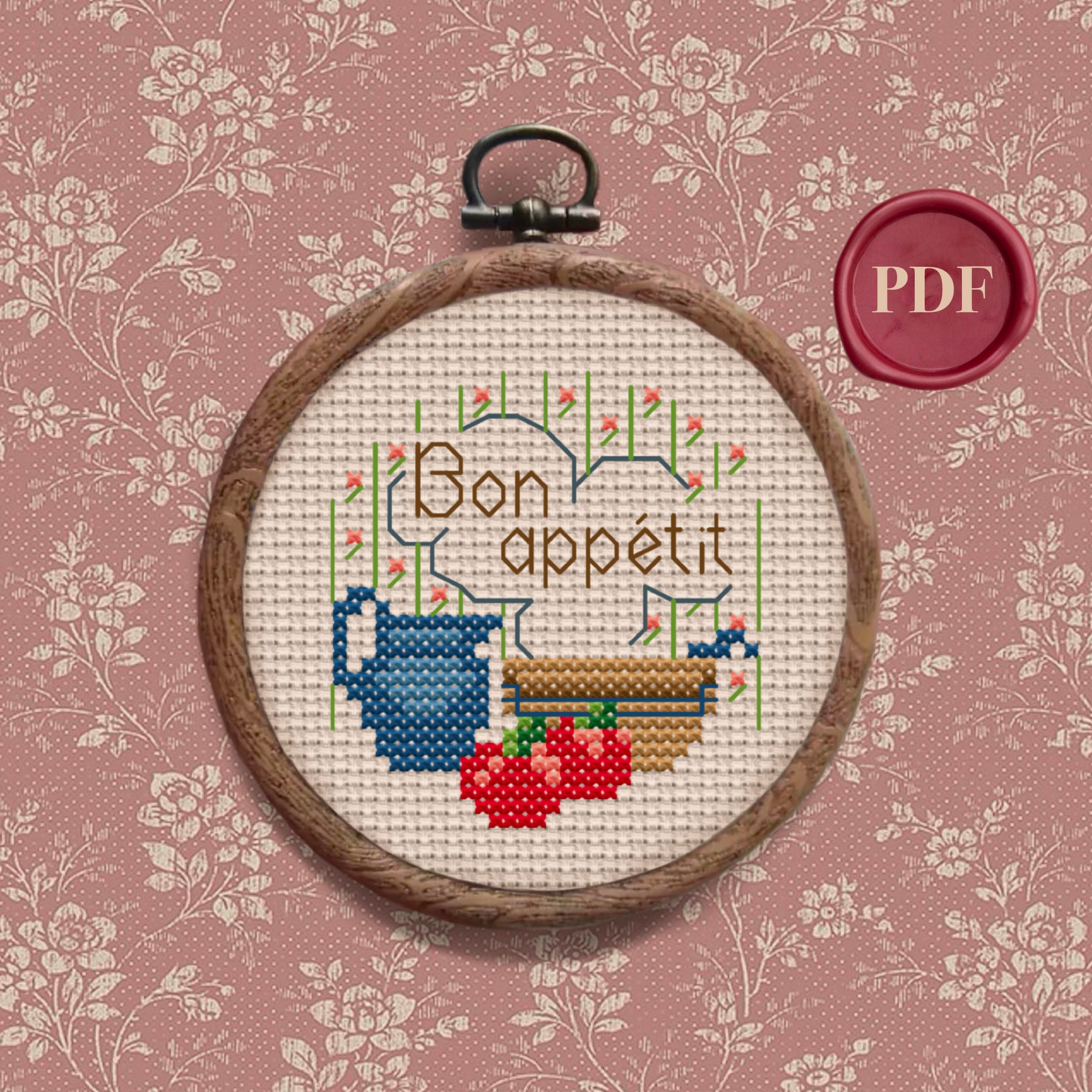 Vintage Bon Appetit Cross Stitch Pattern - Downloadable PDF - Small ...