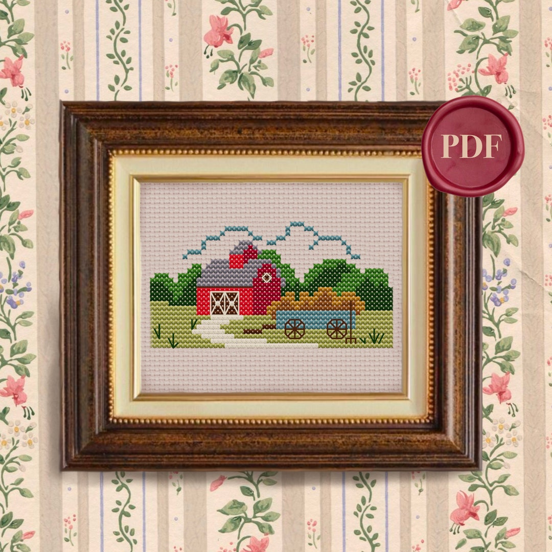 Vintage Red Farmhouse Cross Stitch Pattern Downloadable PDF Small ...