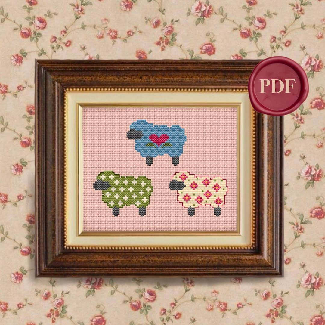 Vintage Country Sheep Cross Stitch Pattern - Downloadable PDF - Small ...
