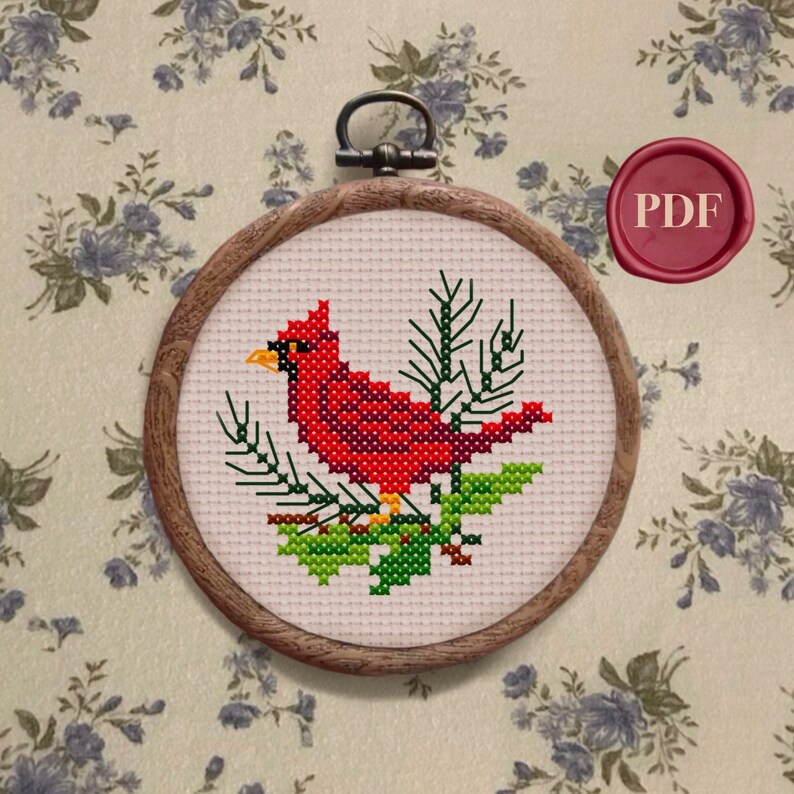 Vintage Cardinal Bird Cross Stitch Pattern Downloadable PDF Small ...