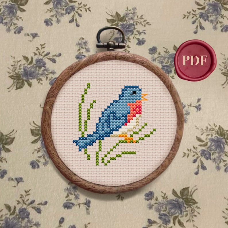 Vintage Blue Bird Cross Stitch Pattern Downloadable PDF Small Simple - Etsy