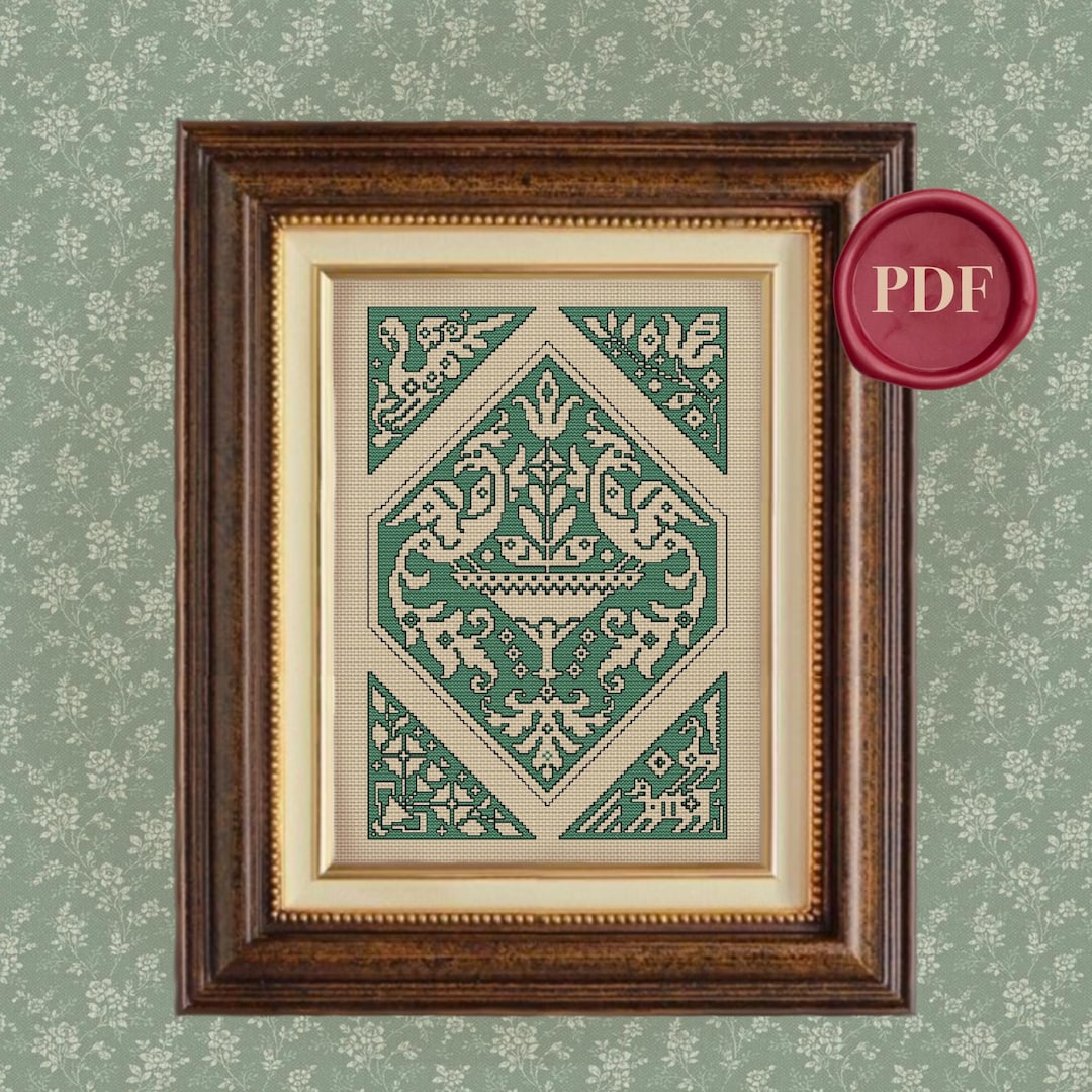 Vintage Assisi Blackwork Pheonix Fountain Cross Stitch Pattern ...