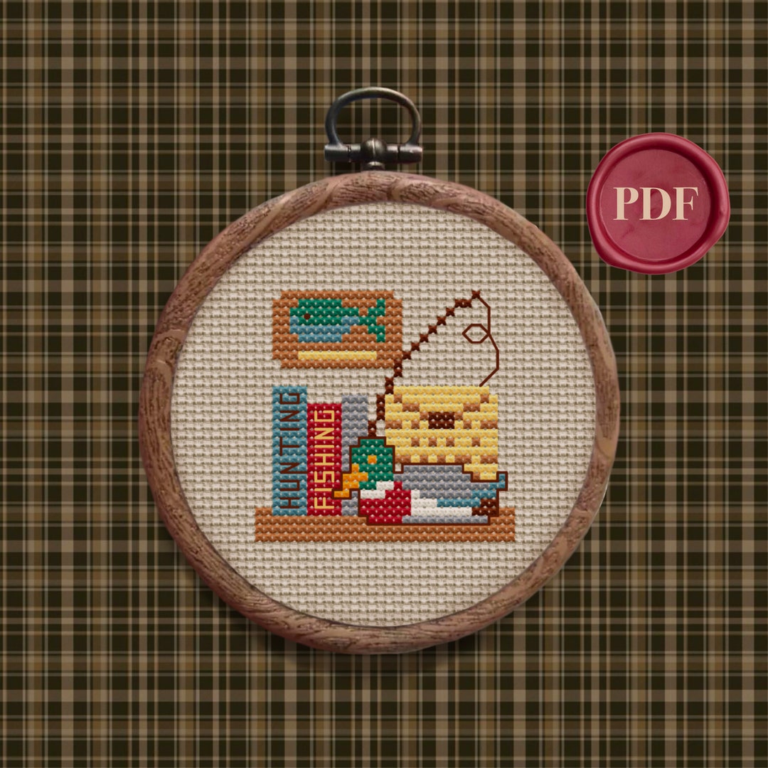 Vintage Fishing Cross Stitch Pattern - Downloadable PDF - Small Simple ...