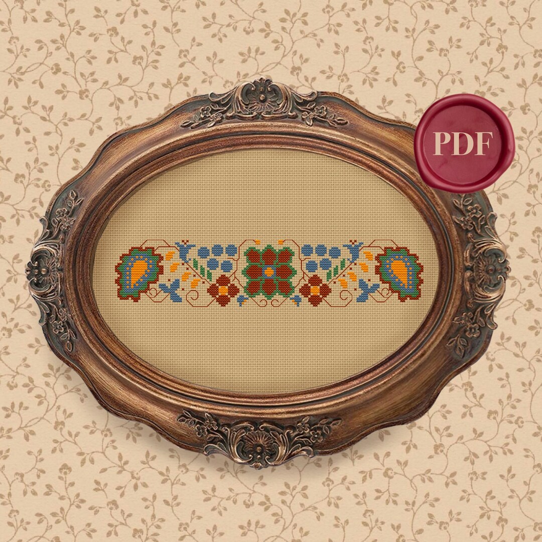 Vintage German Floral Motif Cross Stitch Pattern - Downloadable PDF ...