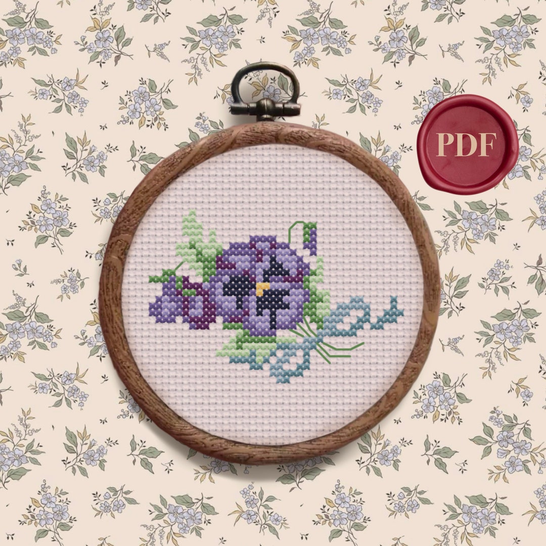 Vintage Pansy Cross Stitch Pattern - Downloadable PDF - Small Simple ...