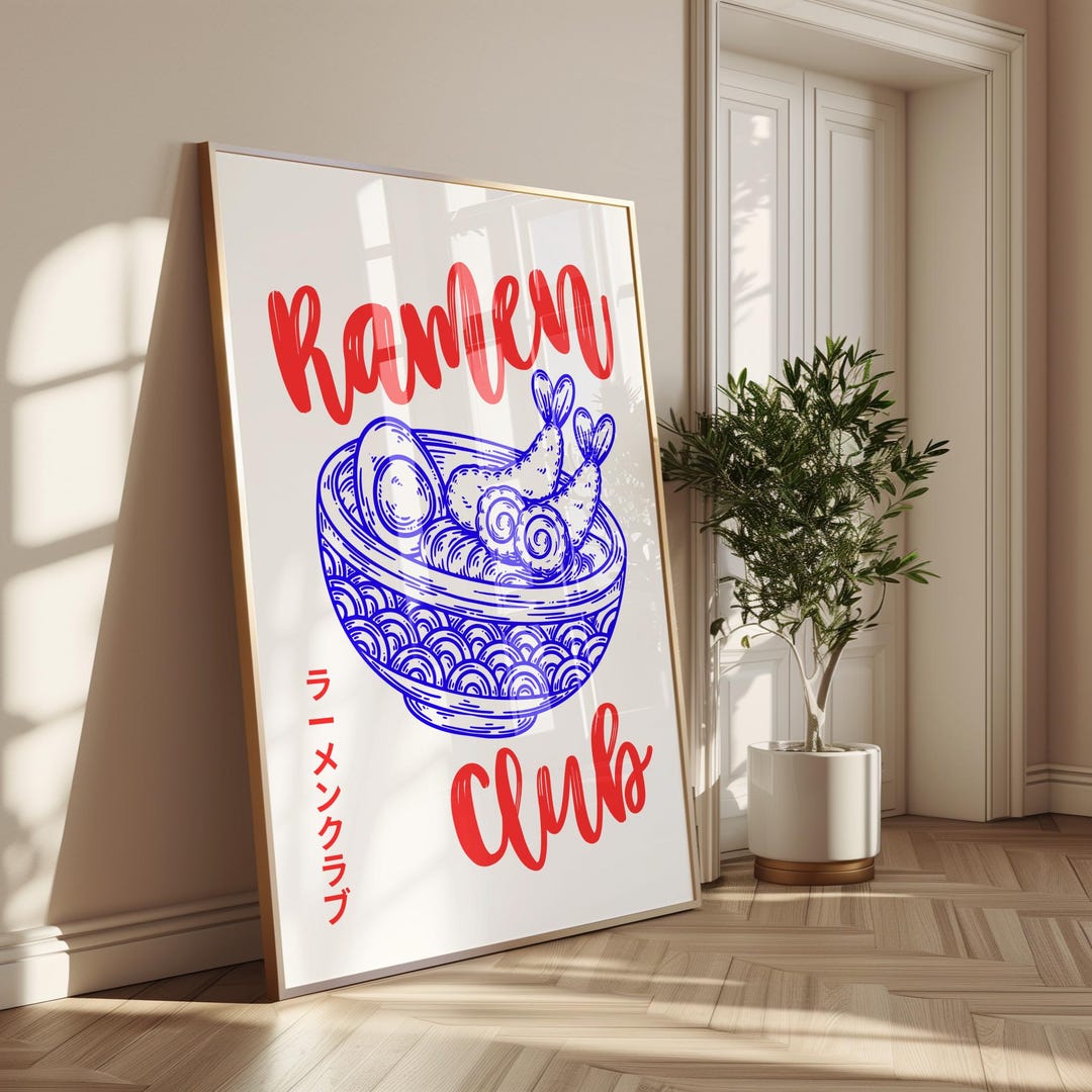 Ramen Club Poster Japan Art Japanese Ramen Bowl Illustration Blue and ...