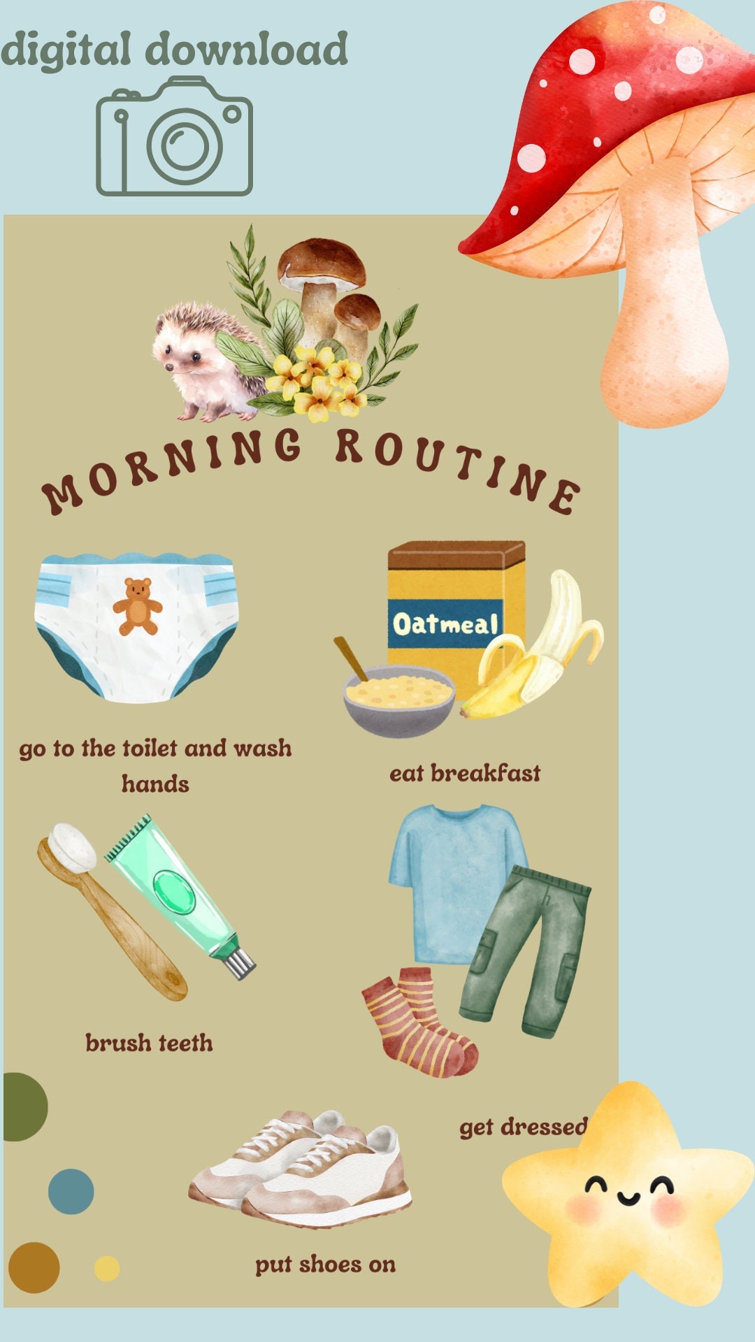 Toddler Daily Routine Chart With Star or Mushroom Reward Stickers - Etsy