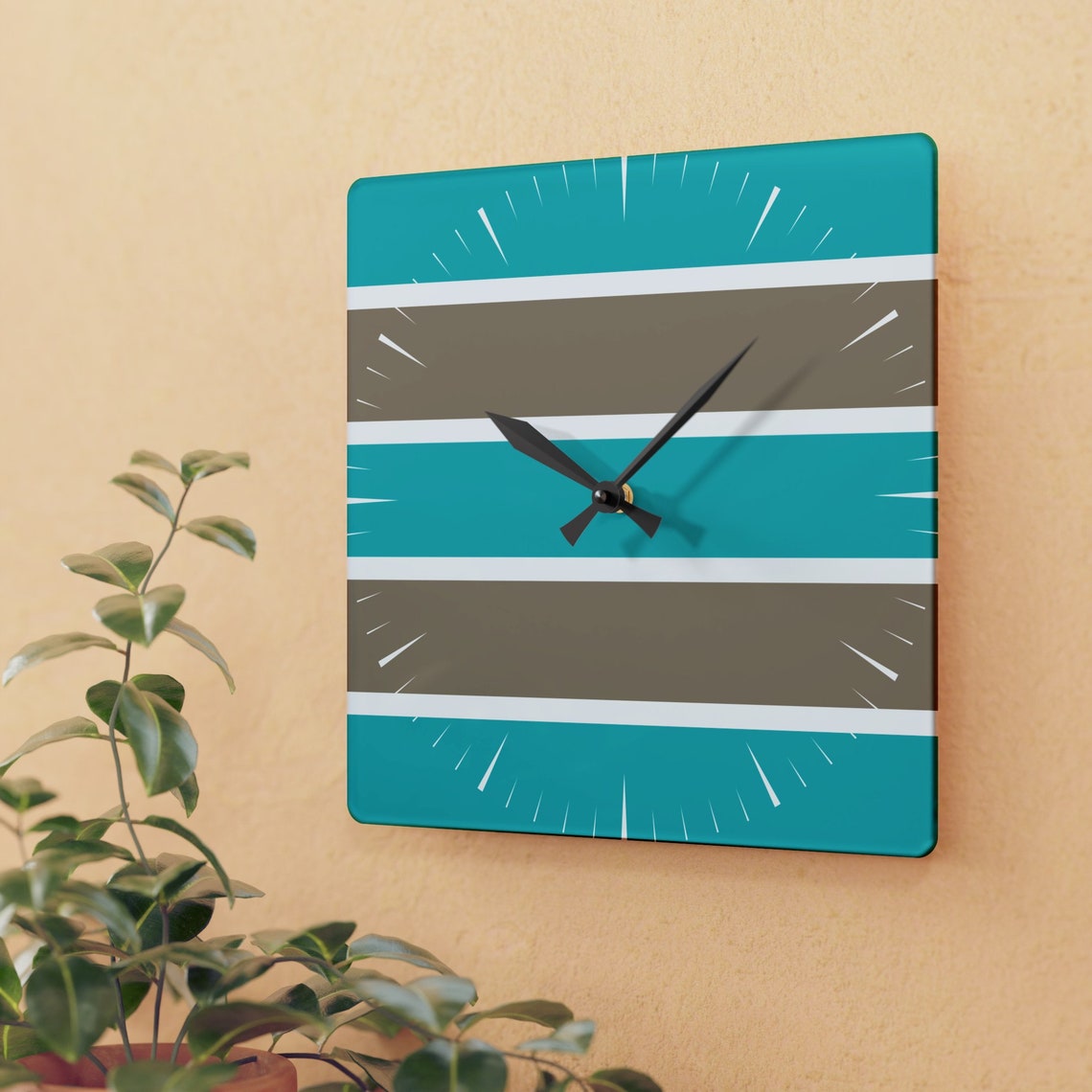 Teal Wall Clock, Stripe Clock, Brown Wall Clock, Custom Color Clock - Etsy