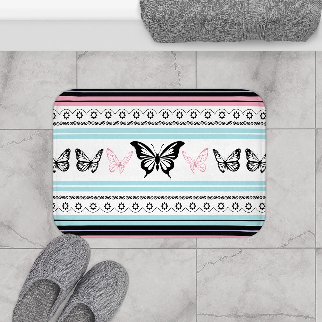 Pink Butterfly Bath Mat, Butterfly Bathroom Decor, Pink Butterfly Decor ...