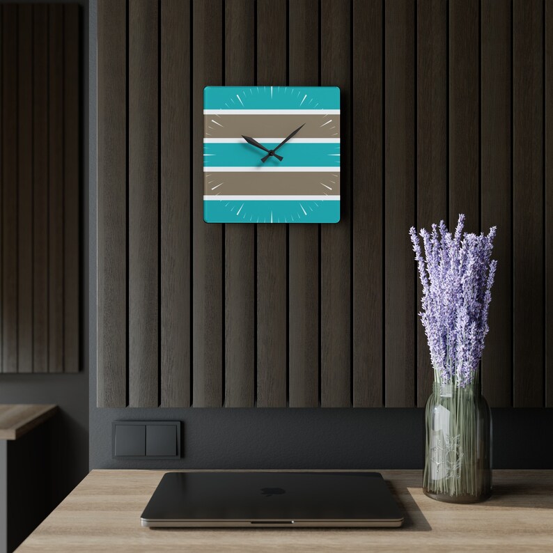Teal Wall Clock, Stripe Clock, Brown Wall Clock, Custom Color Clock - Etsy