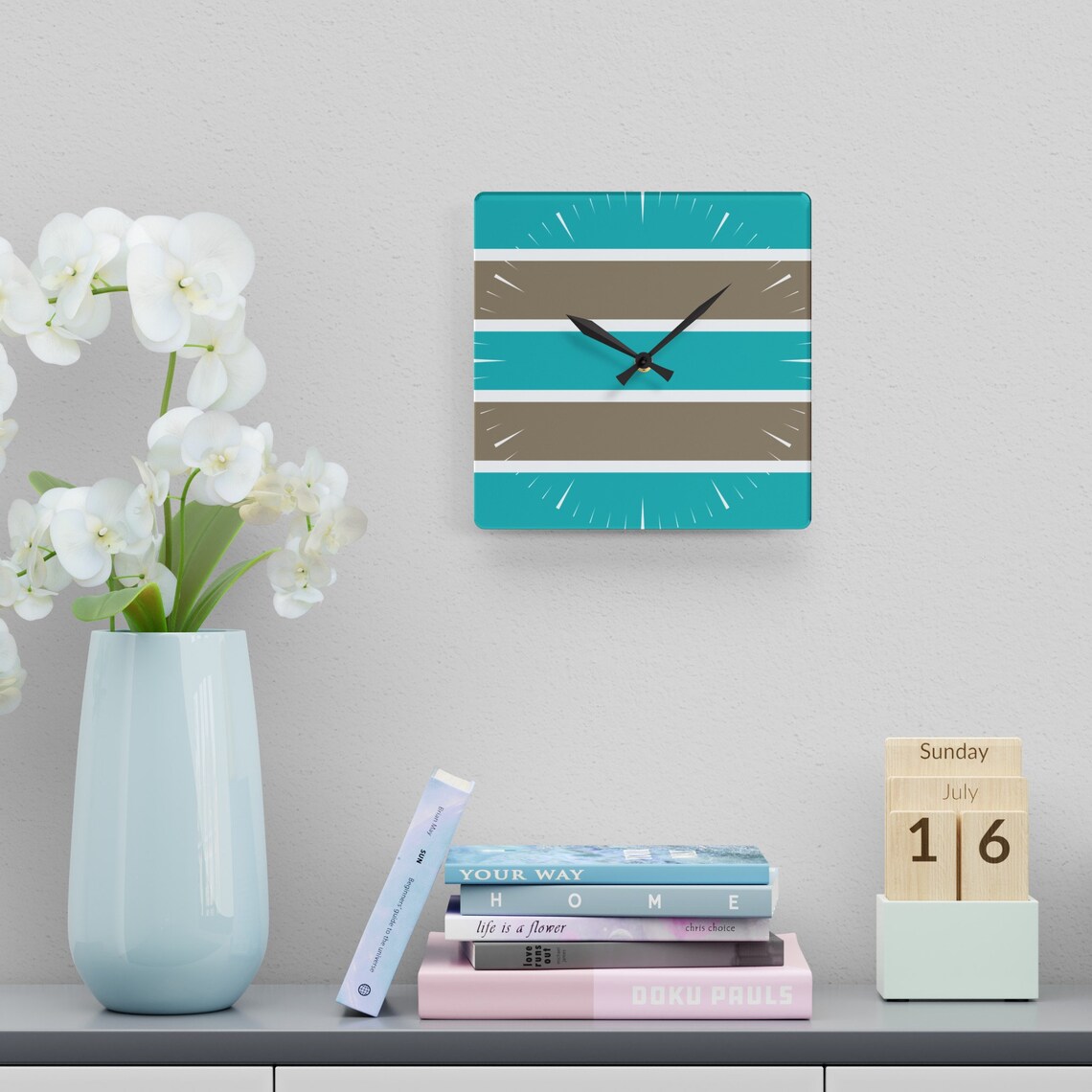 Teal Wall Clock, Stripe Clock, Brown Wall Clock, Custom Color Clock - Etsy