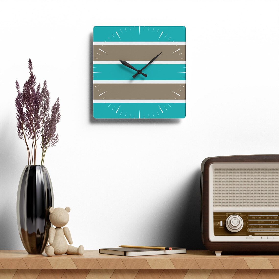 Teal Wall Clock, Stripe Clock, Brown Wall Clock, Custom Color Clock - Etsy