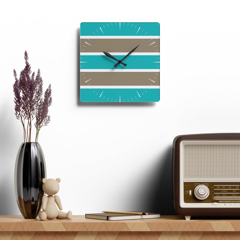 Teal Wall Clock, Stripe Clock, Brown Wall Clock, Custom Color Clock - Etsy