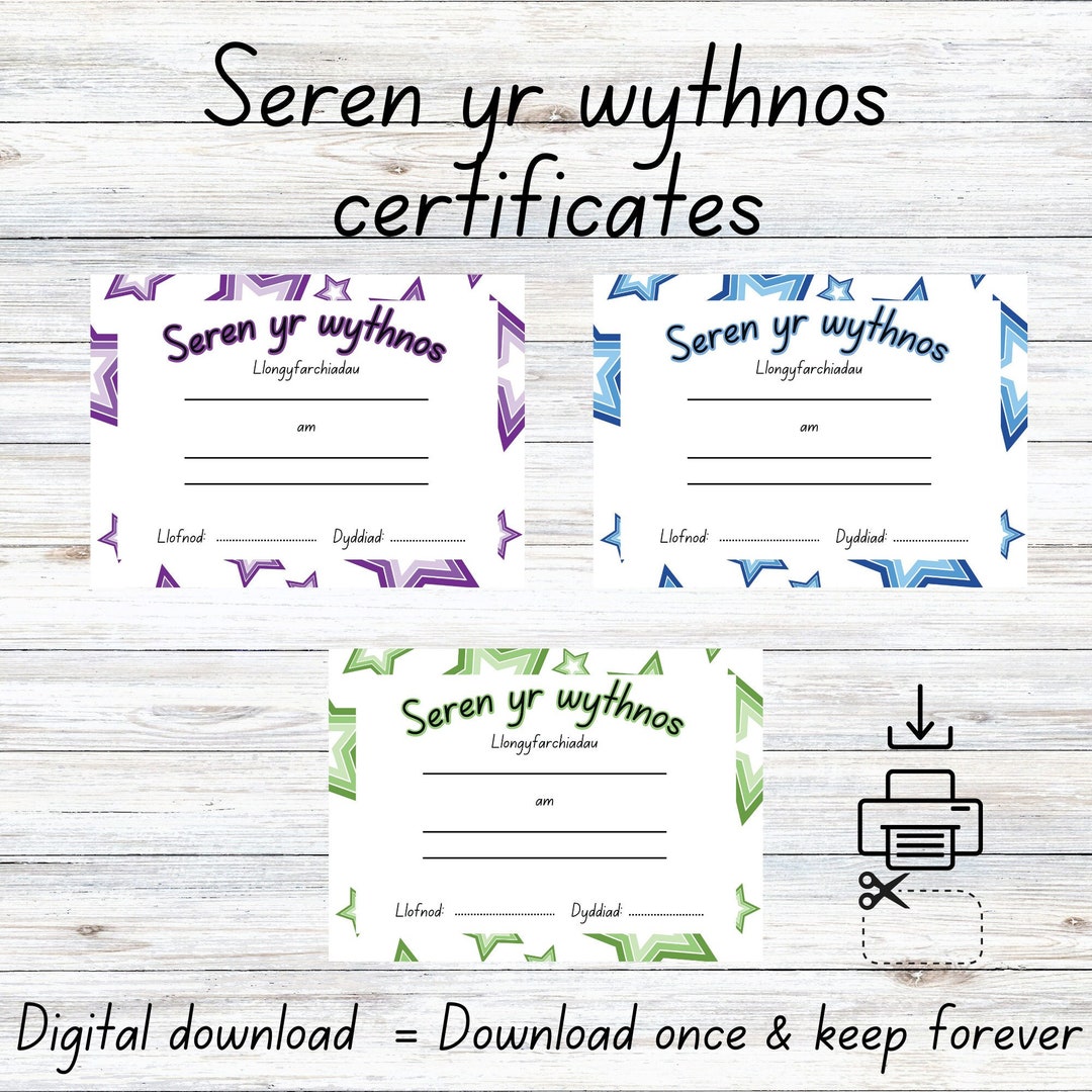Welsh Printable Certificates Star of the Week, Tystysgrif Seren Yr ...