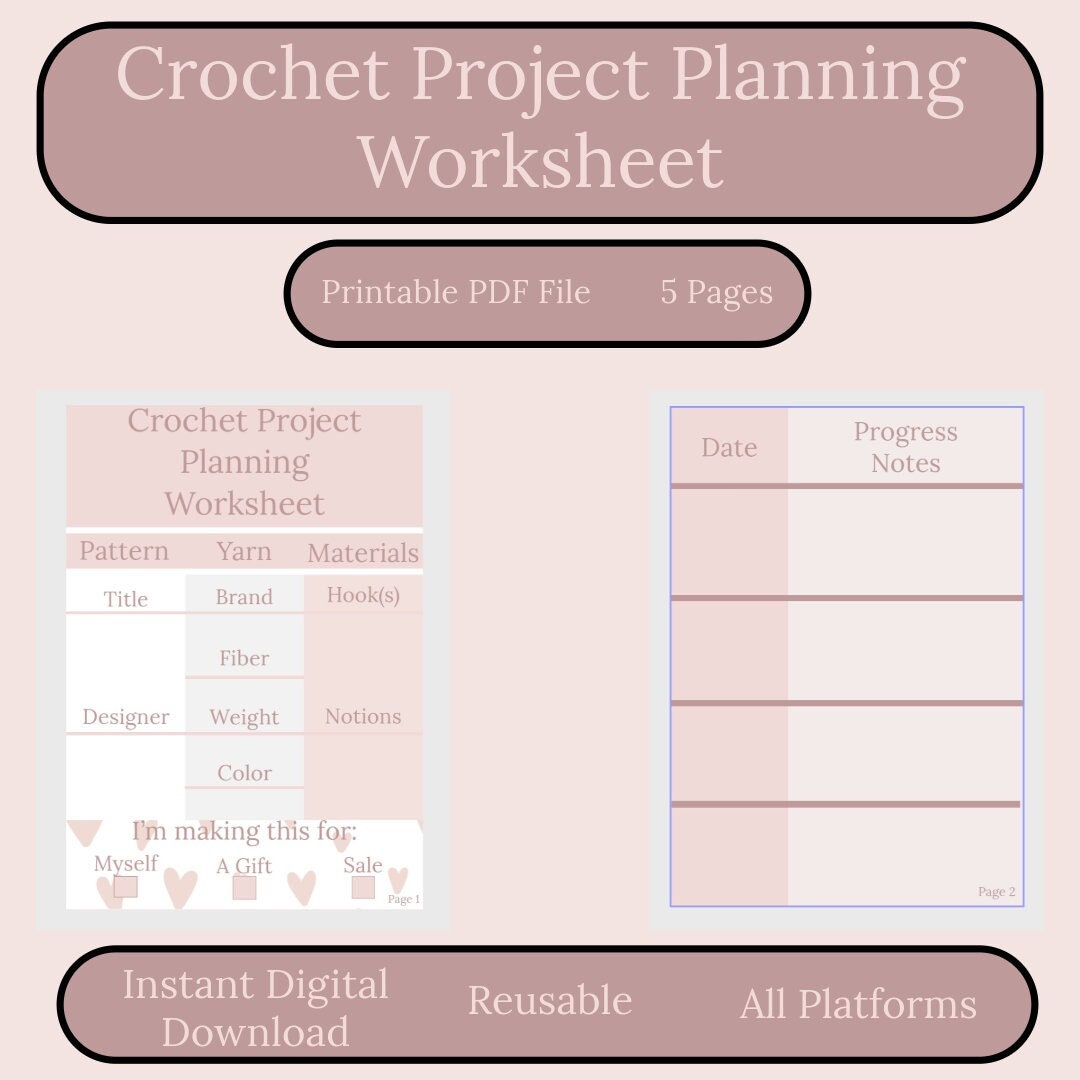 Crochet Project Planning Worksheet 5 Pages Printable Reusable Business ...