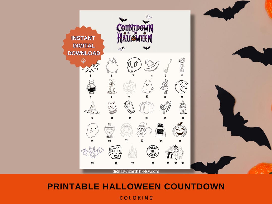 Printable Halloween Countdown Coloring Activity Halloween Advent ...