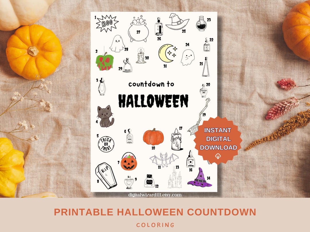 Printable Halloween Countdown Coloring Activity Halloween Printable ...